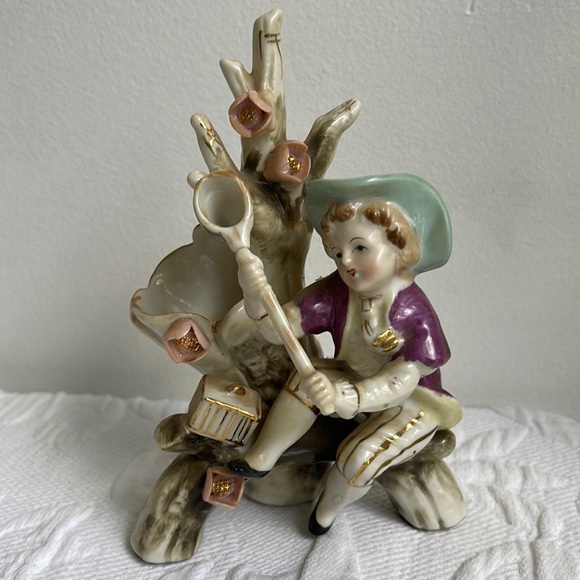 Accents | Vintage German Bisque Spill Vaseboy Sitting On Tree With ...